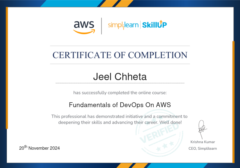 Jeel Chheta has successfully completed the online course Fundamentals ...