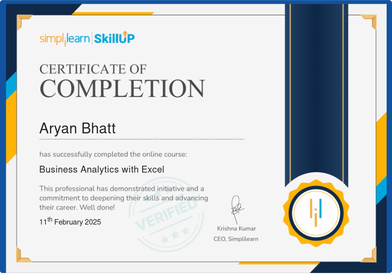 Aryan Bhatt has successfully completed the online course Business ...