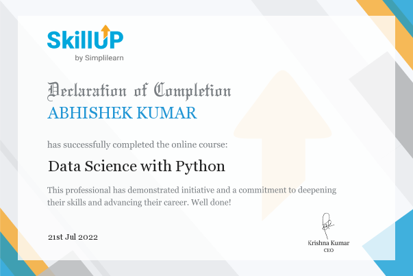 ABHISHEK KUMAR has successfully completed the online course Data ...