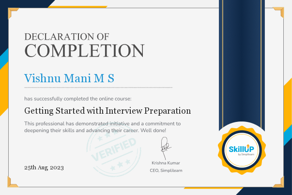 Vishnu Mani M S has successfully completed the online course Getting ...