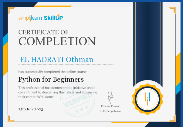 EL HADRATI Othman has successfully completed the online course Python ...
