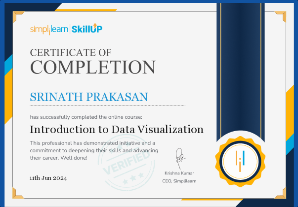 SRINATH PRAKASAN has successfully completed the online course Introduction to Data Visualization ...