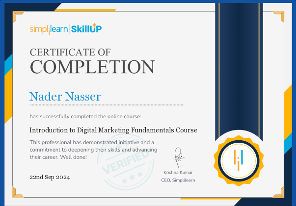 Nader Nasser has successfully completed the online course Introduction ...